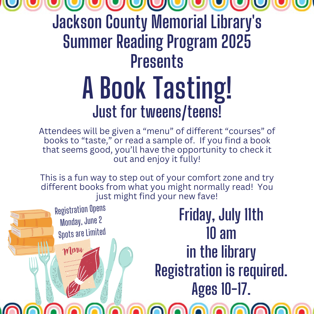 Book Tasting @ SRP 2025 — Jackson County Memorial Library